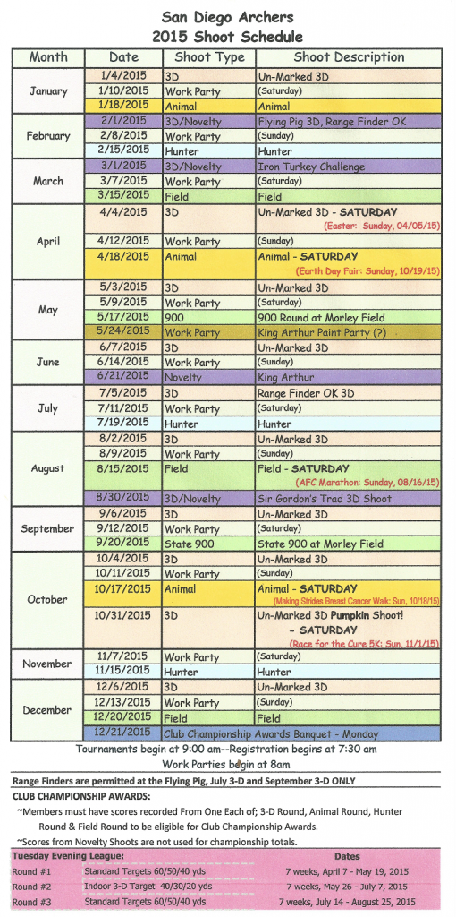 2015 Calendar - San Diego Archers