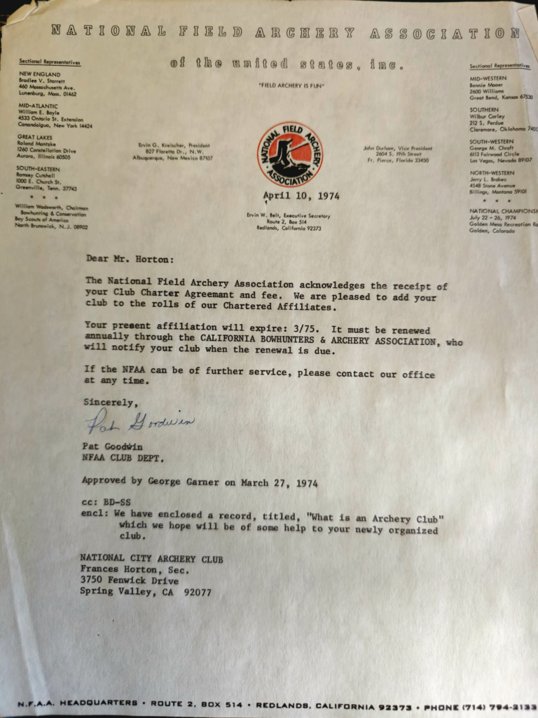 NFAA Charter Letter - San Diego Archers